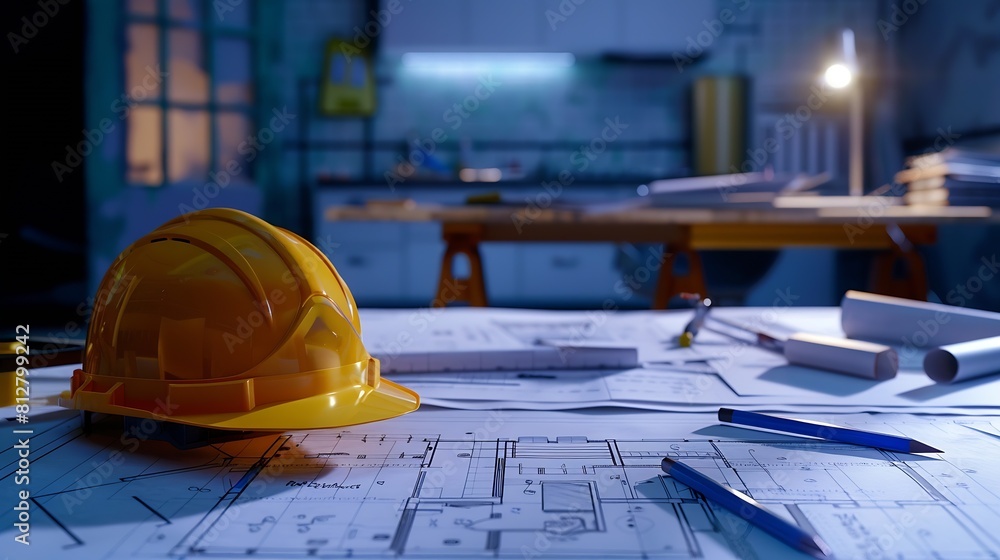 Construction company Concept construction business Layout of the house ...