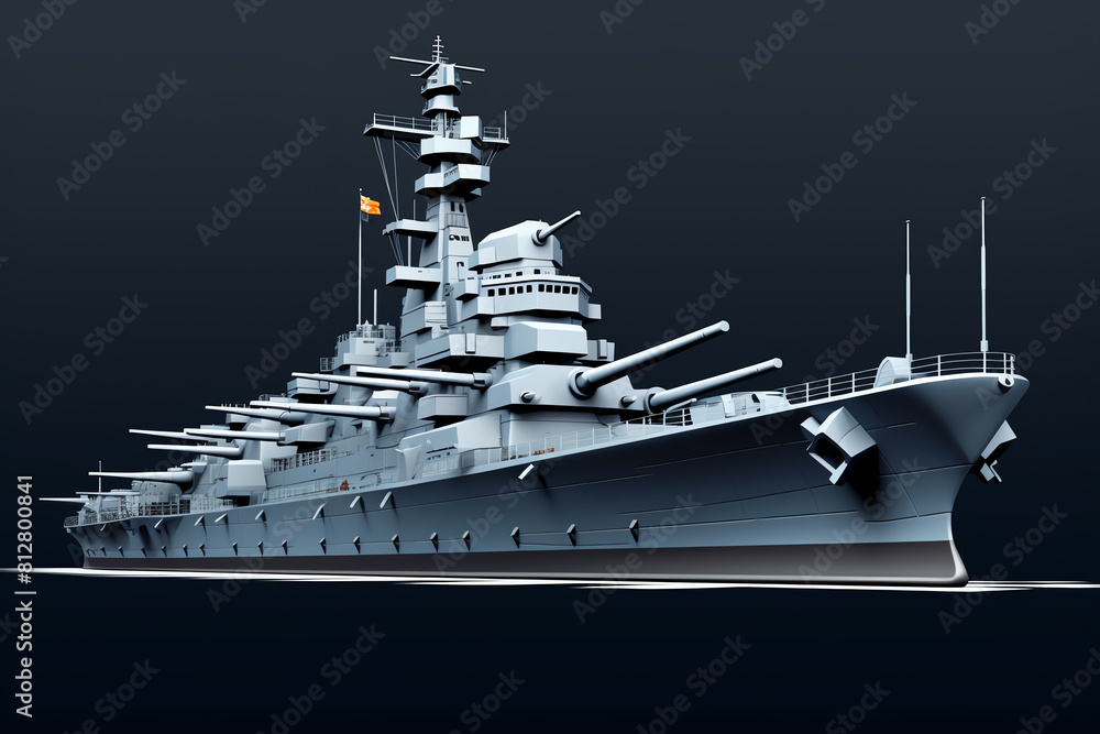 battleship war machine flat design side view heavy artillery theme 3D ...
