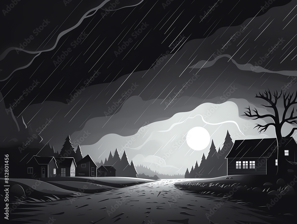 perfect storm flat design front view stormy night theme animation black ...