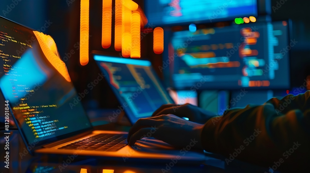 Digital software technology or mobile application development concept Programmer software ...