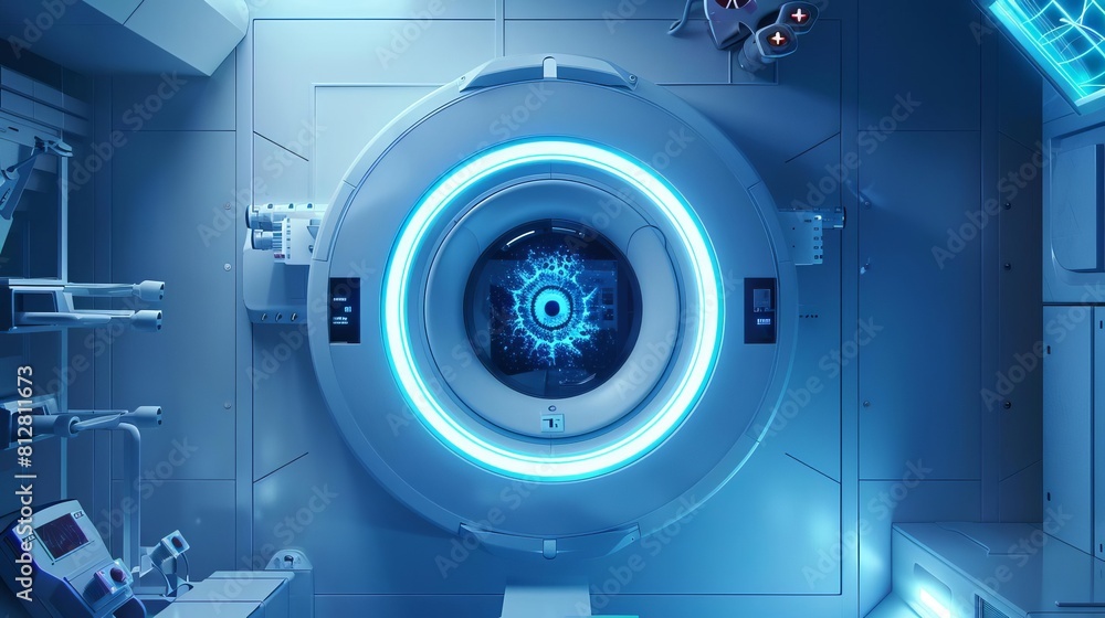 Iris scanner securing access to a confidential research lab, top view ...