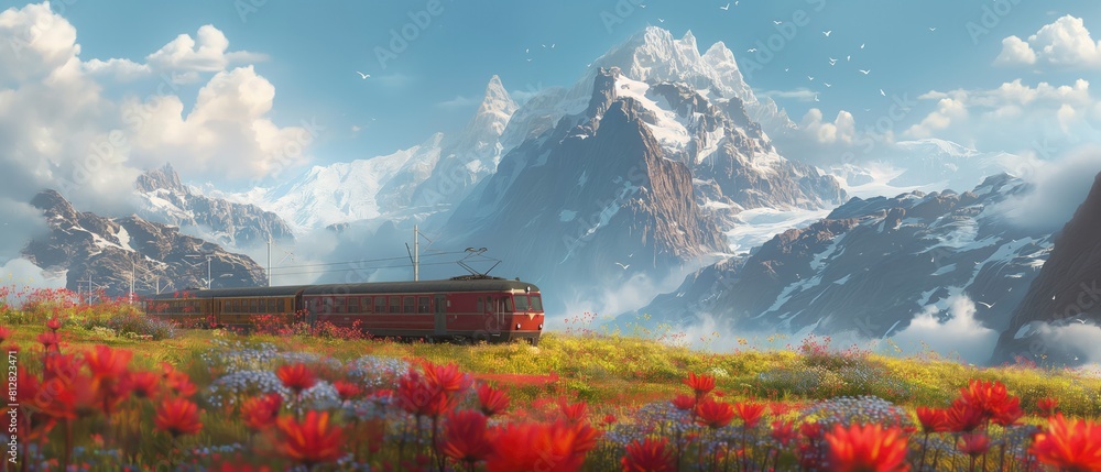 Idyllic Alpine Train Ride, Wildflowers and Majestic Snow-Capped ...