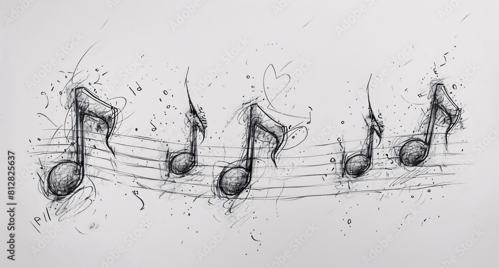 Musical Notation Art: Stylized Drawing of Sheet Music Symbols ...