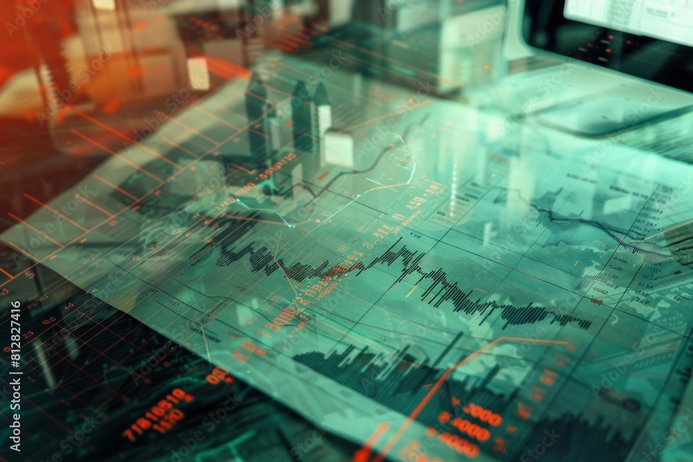 Green screen of a computer monitor featuring a plethora of numbers and ...