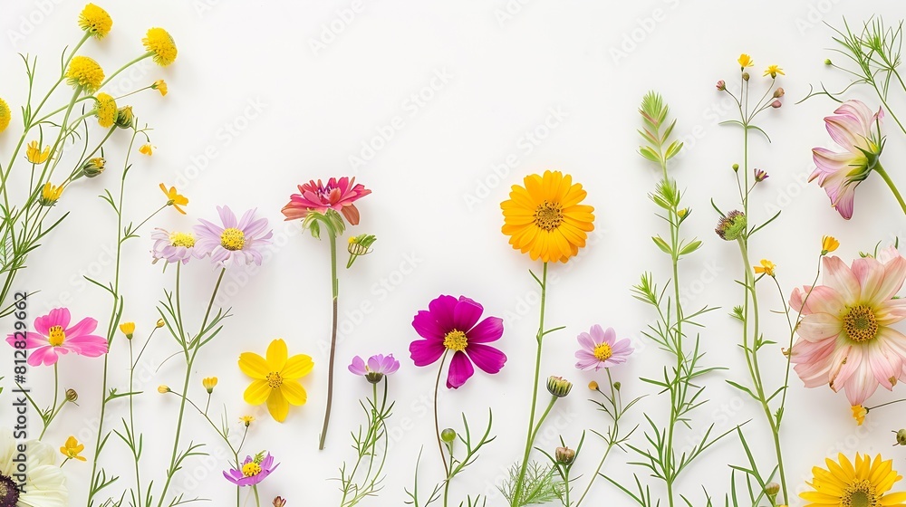 Summer flower creative layout Daisy cosmos blanket aster zinnia ...