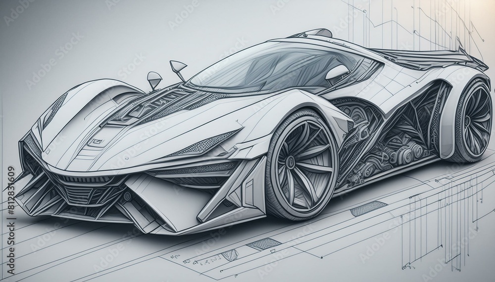 sketch of a detailed super sport car: in the technical drawing I want ...