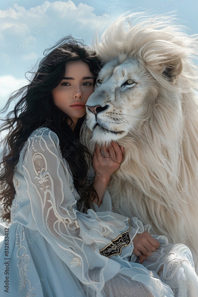Epic Fantasy: Majestic Lioness and Human Heroine Embrace in Elysium ...