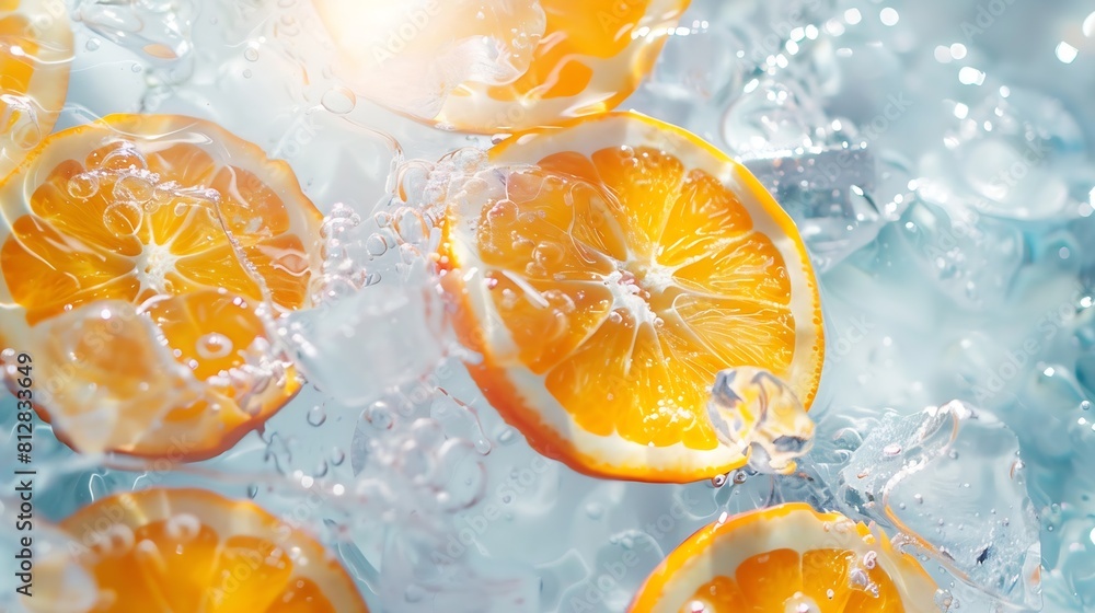 Creative summer composition made of sliced orange in transparent pool ...