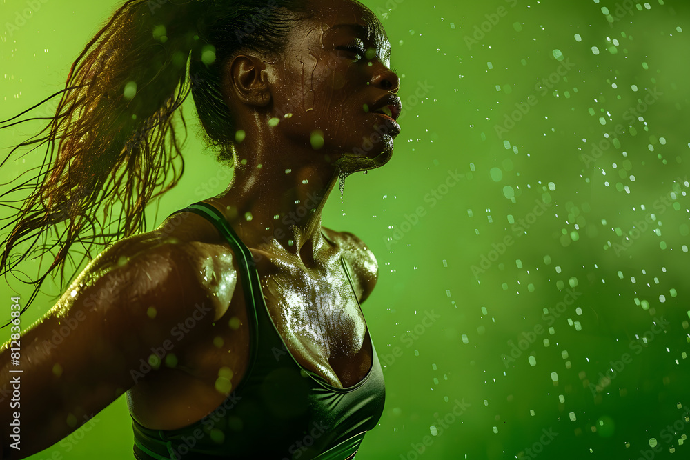 Fitness Enthusiast: A model mid-workout, dripping with sweat and ...