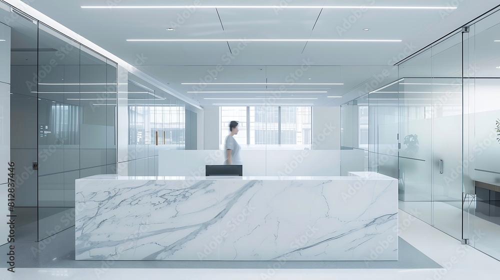 Modern office space featuring sleek glass partitions overhead linear ...