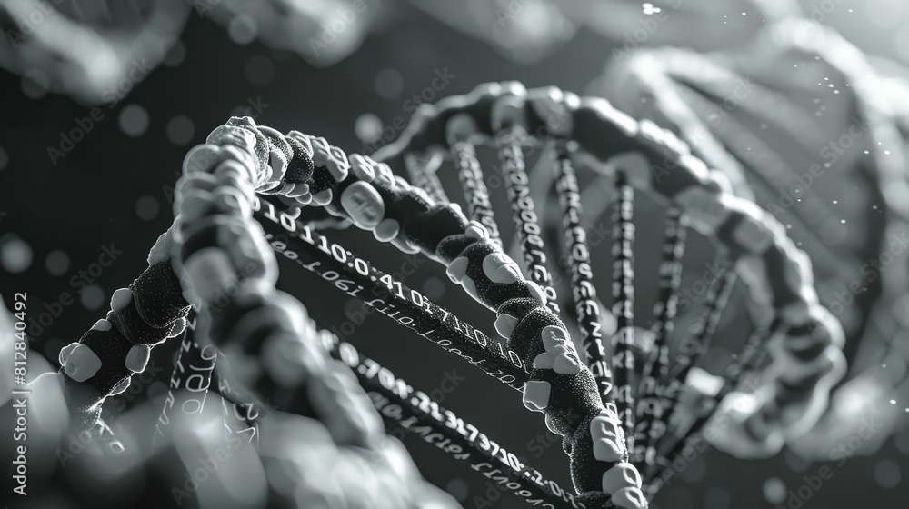 Genetic data analysis in a lab in top view, decoding DNA sequences ...