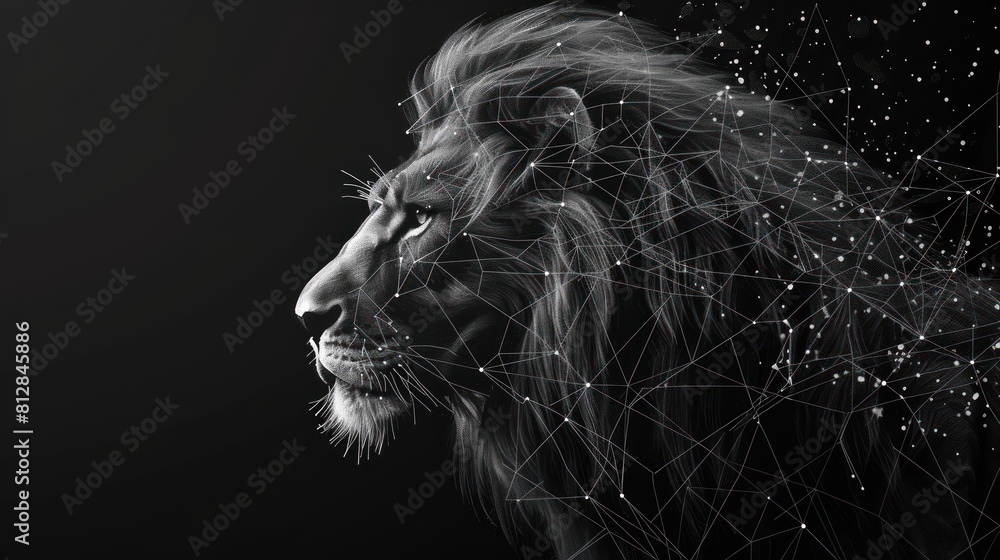 Lion. Digital polygon illustration. Isolated line and dots technology ...