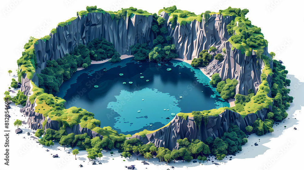 Flat Design Backdrop: Tranquil Crater Lake in an Ancient Volcano with ...