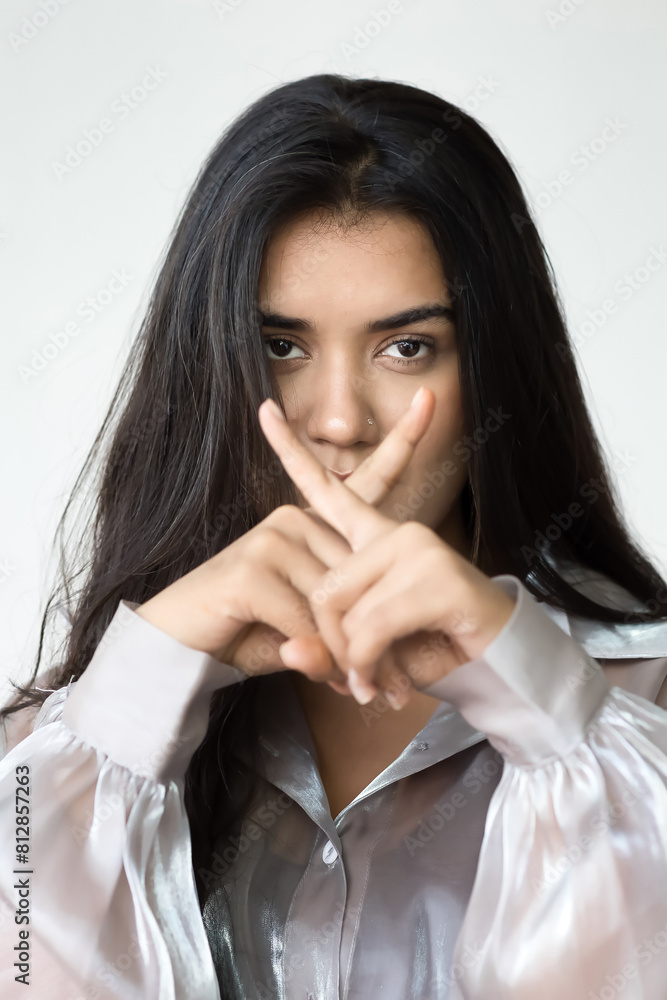 Angry Indian Woman Expressing Disagreement with X crossing finger ...