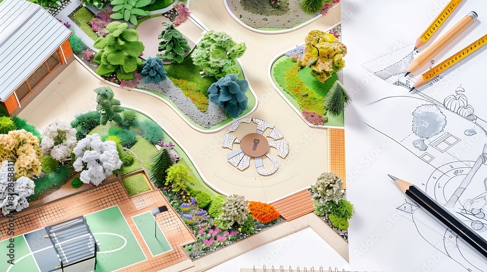 layout plan of home landscape design or garden design rough sketching ...