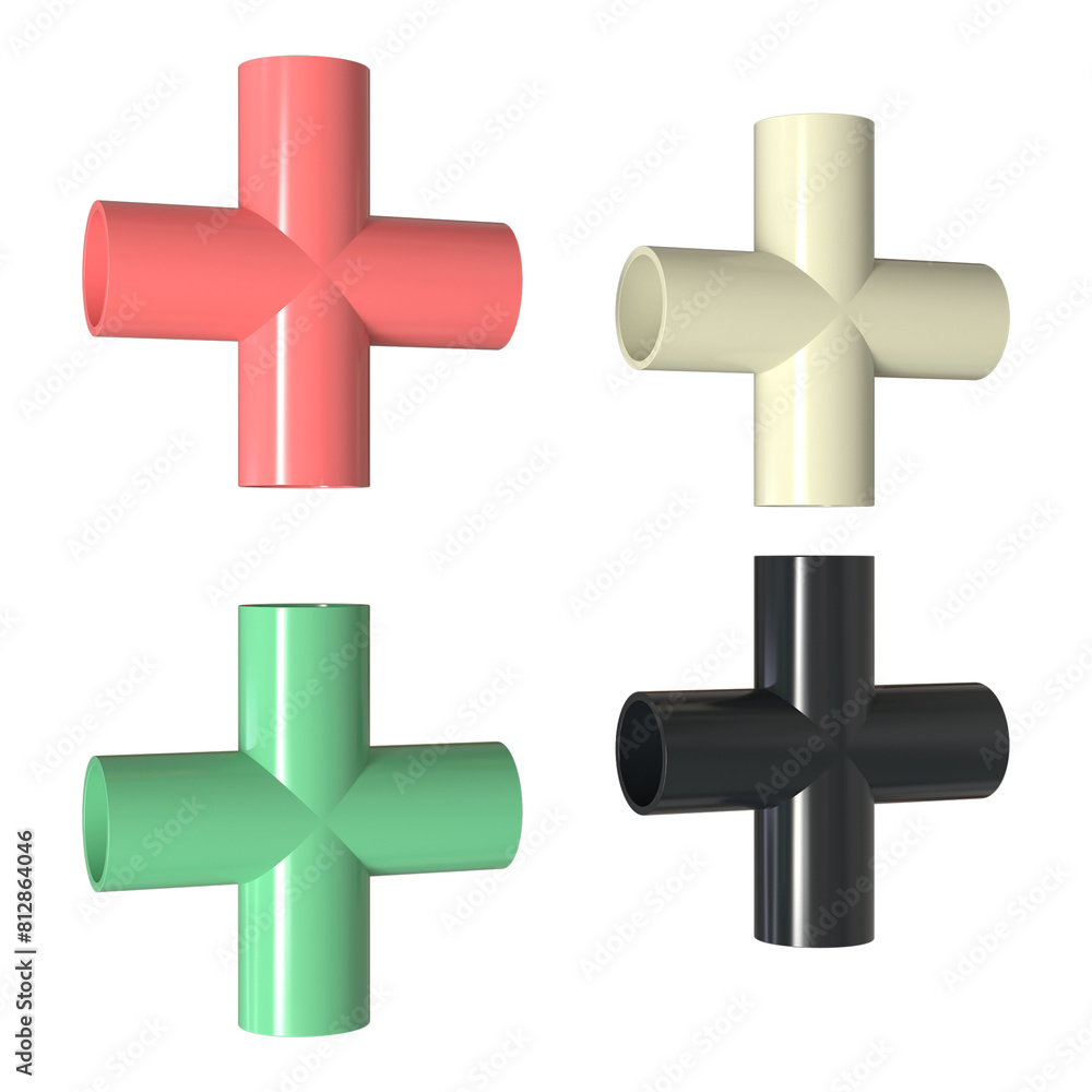 3d realistic 4ways circular PVC PPR pipe rendering. Stock Illustration ...