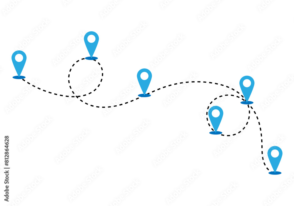 Ruta hecha con trazo de líneas discontinuas con marcadores azules ...
