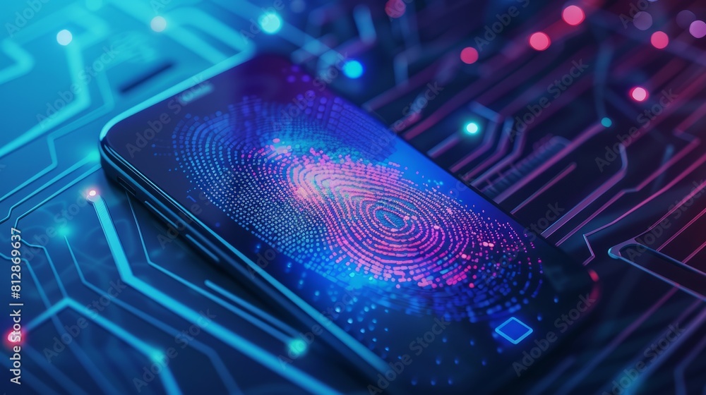 Mobile Banking Security Concept Phone Showing Biometric Fingerprint Verification And Two Factor