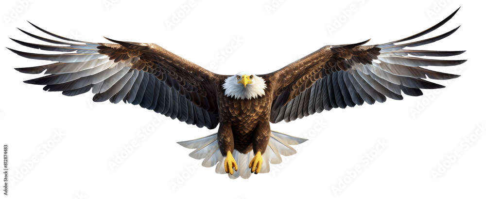 realistic an eagle is descending with its wings open with a front view, isolated on transparent ...