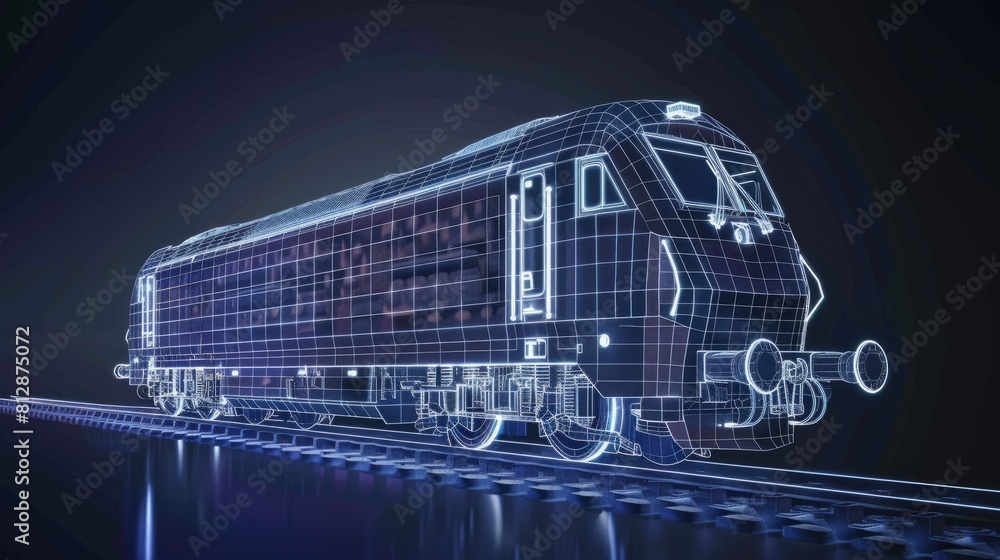 train transport technology low poly wireframe. isolated blue dark ...