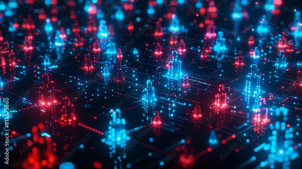 Visualization of blue and red hacker teams in a cyber security showdown ...