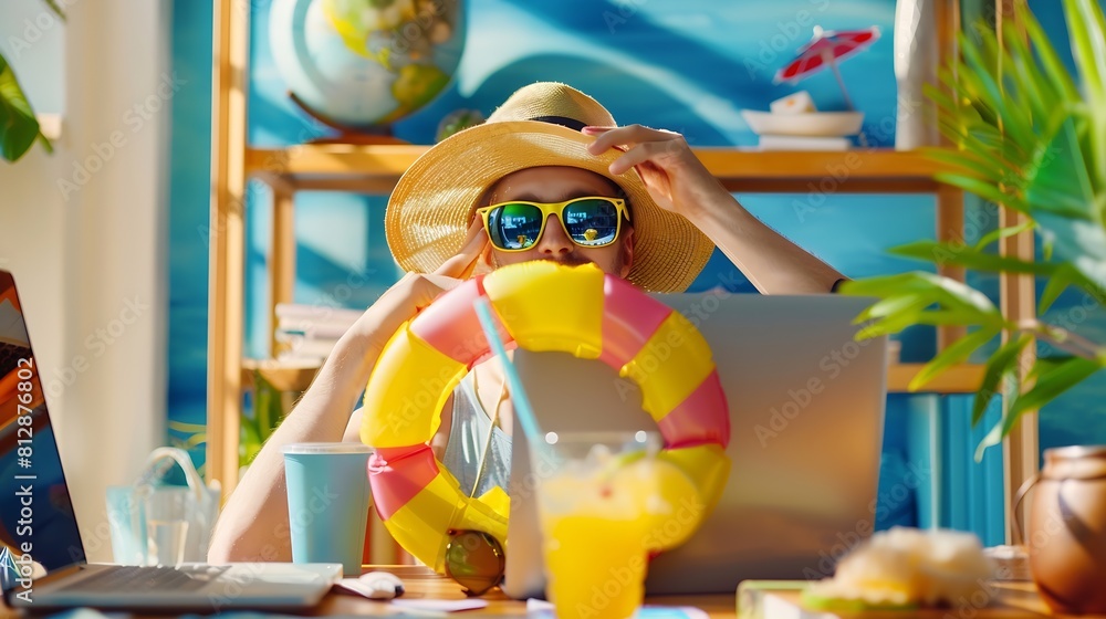 Annual leave and planning travel vacation concept Funny office worker ...