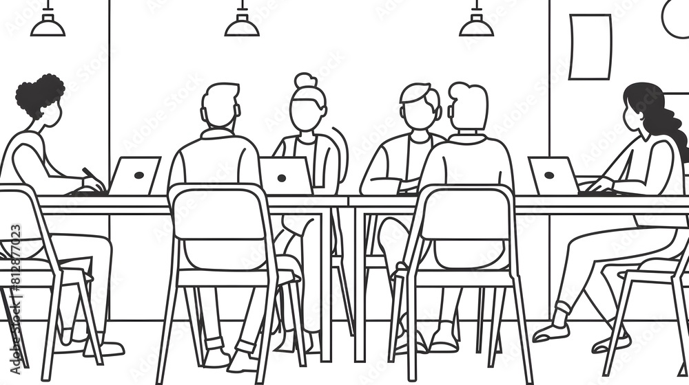 Classroom Debate Discussion Group with Laptop Use in Black and White ...