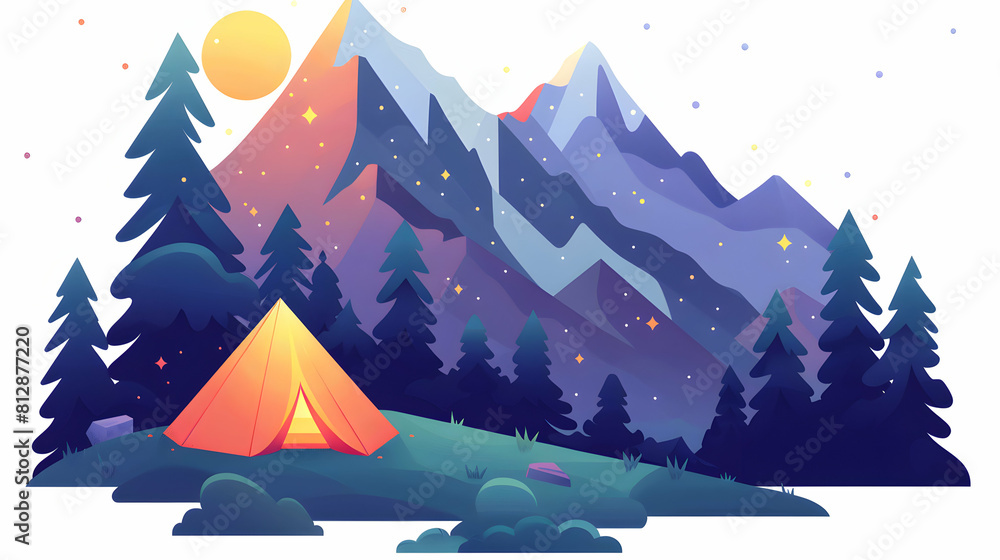 Starry Night in Alpine Meadows: Simple Flat Design Icon for Stargazing ...