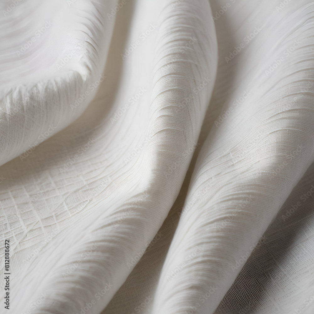 Macro shot focusing on the detailed textures of white crumpled fabric ...