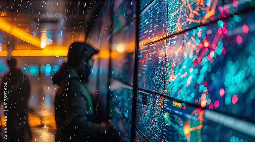 A weather station monitor hyperrealistically showing detailed forecasts ...