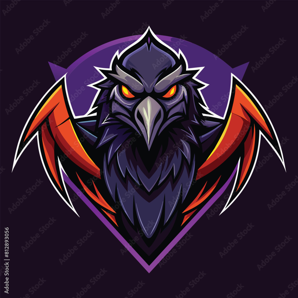 An eagle mascot with orange eyes stands out against a purple background ...