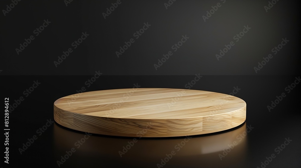 Eco rustic wood circle disc platform podium canvas fabric on black ...