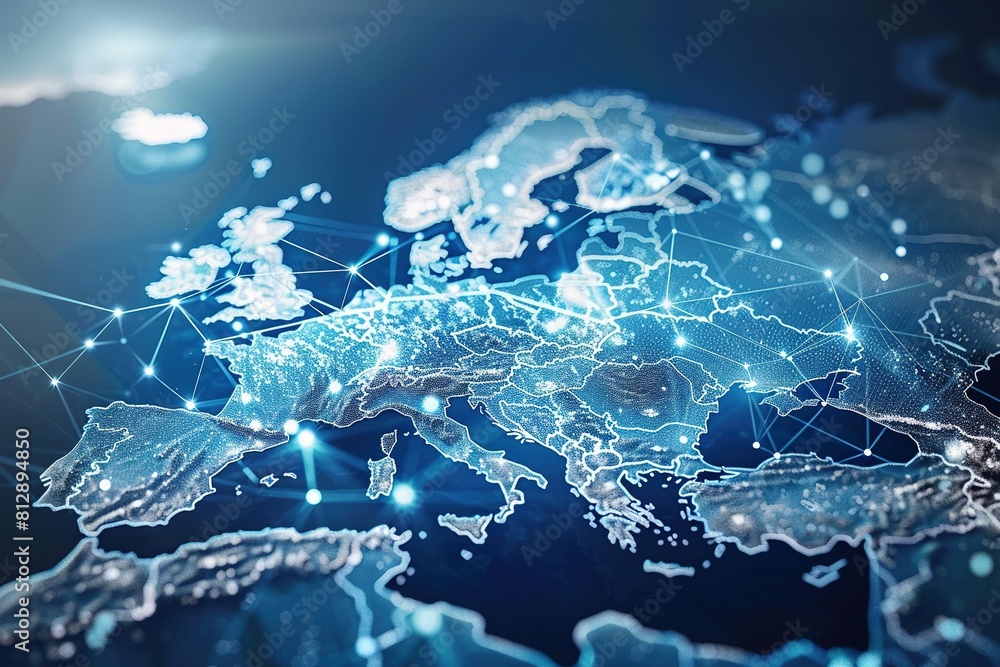 Digital Map of Europe with Global Network Connections,Global Network ...