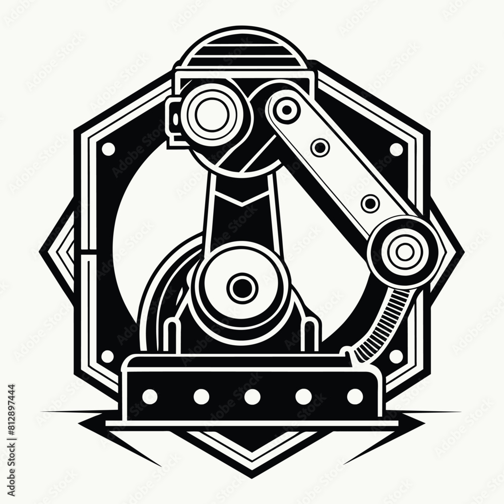 Black and white drawing of a detailed blueprint showcasing a robotic ...