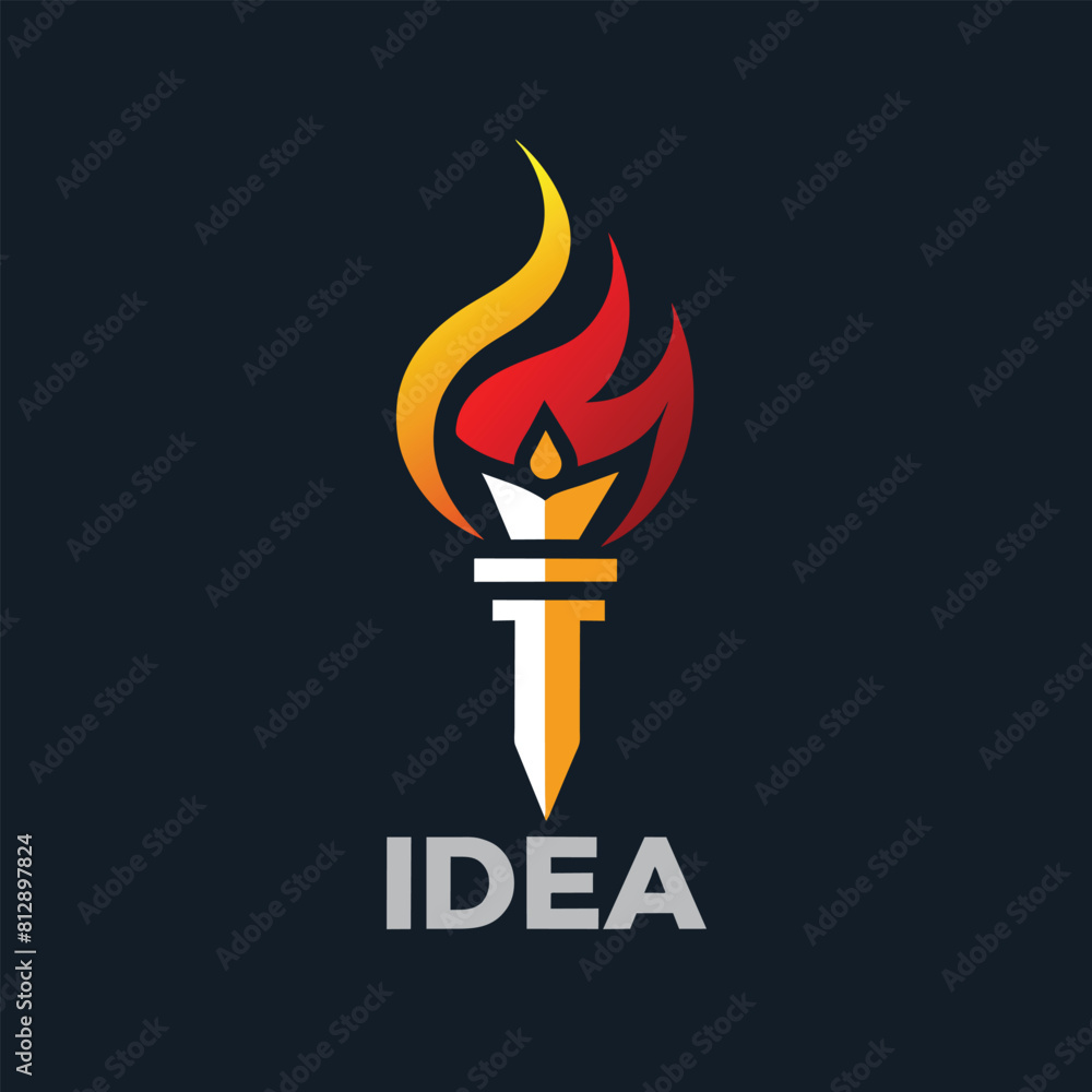 The simple idea logo design is depicted with a sword engulfed in flames ...