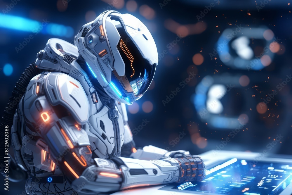 Futuristic cyber of ant in an astronaut suit, exploring a space station ...