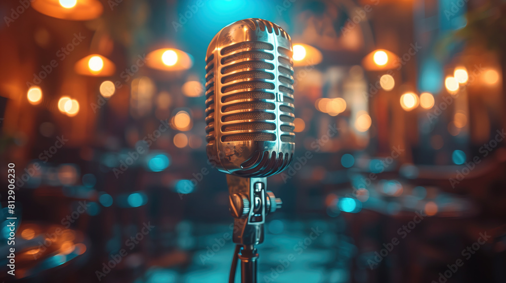 Microphone 90s Singing at night, dim lights, restaurant or bar ...