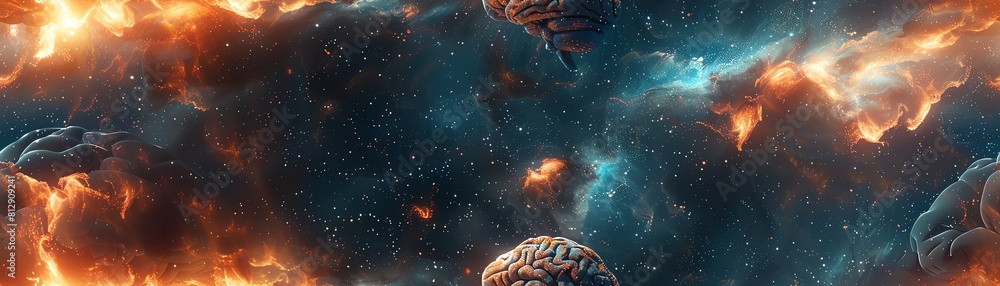 Illustrate the merging of a human brain with a celestial nebula in a ...