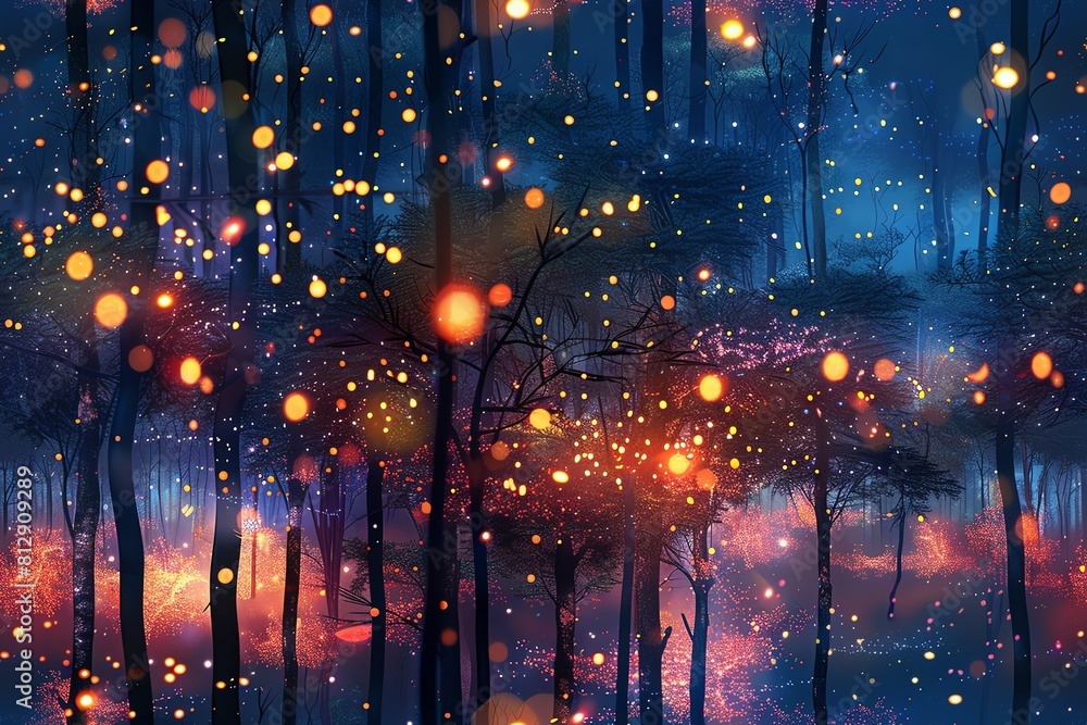 Illustrate the vivid colors and textures of a Musical Forest Lights ...