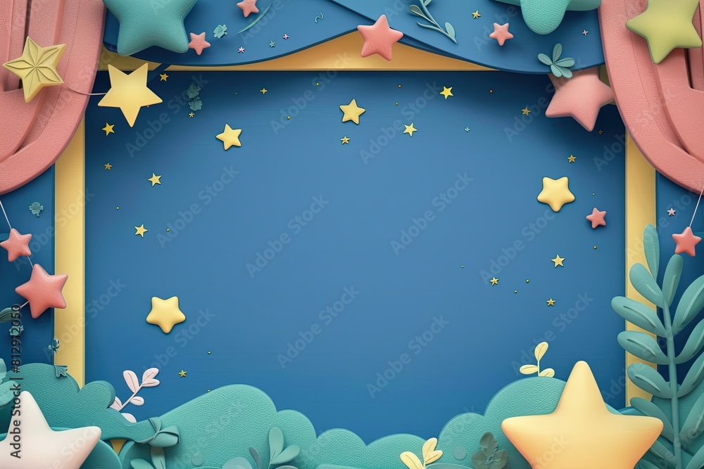 Cute Cartoon Frame Design with Blue Background and Star Border ...