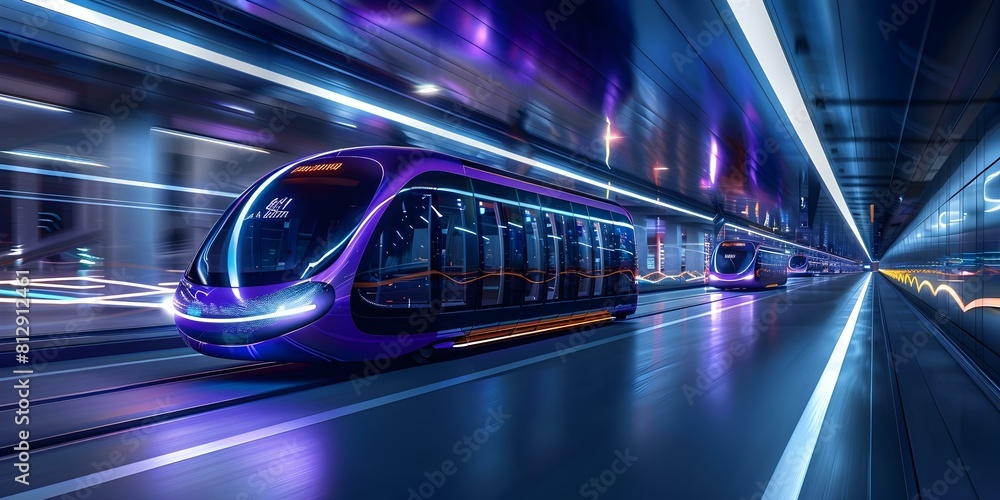 Futuristic transport hub with smart ticketing and autonomous shuttles ...