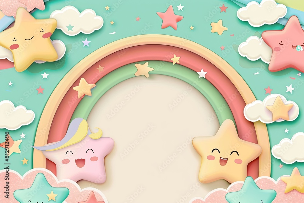 Cute Cartoon Frame Design with Blue Background and Star Border ...