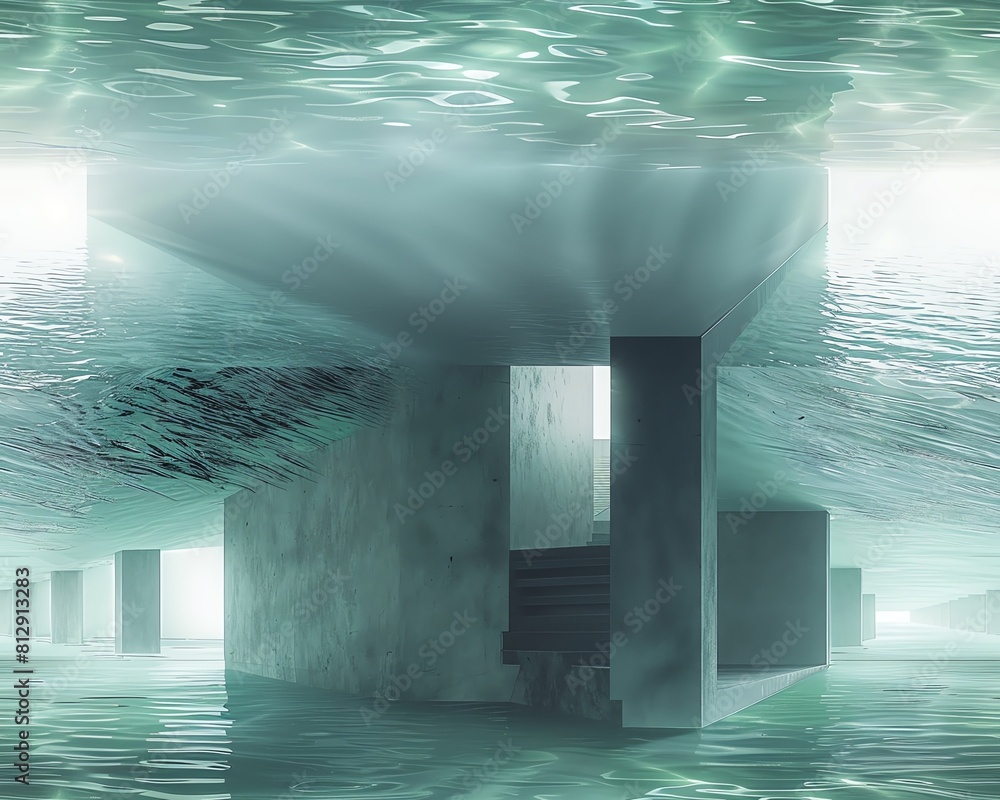 Design a minimalist underwater scene with a focus on symmetry and ...