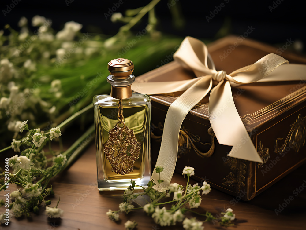 Coriander perfume bottle nestled in a box filled with dried coriander ...