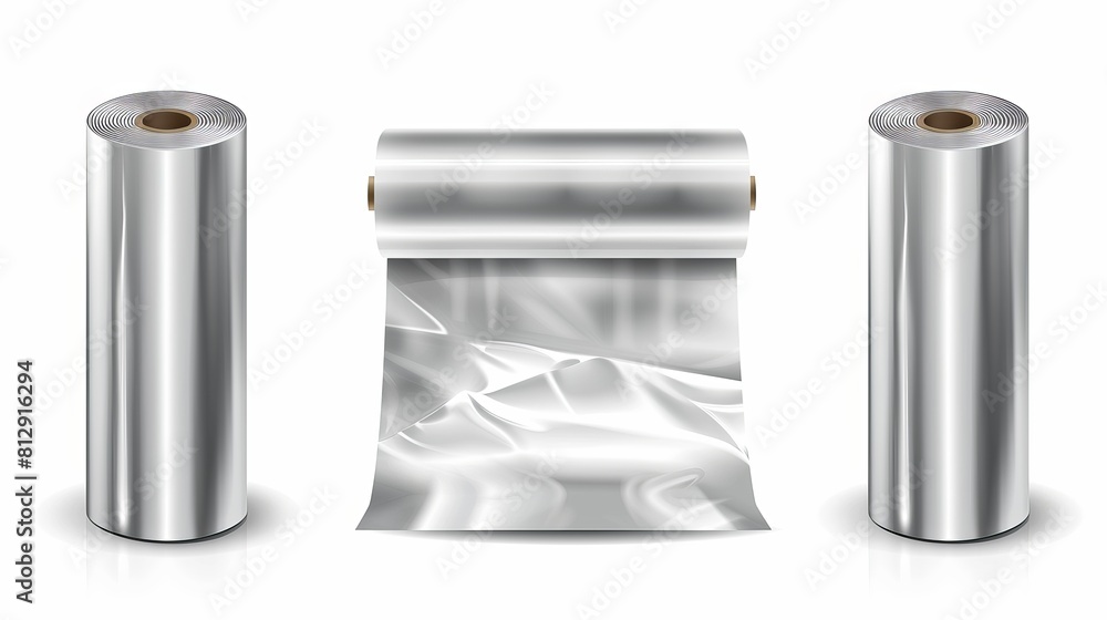 A collection of silver aluminum foil rolls is displayed as kitchen ...