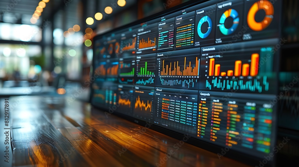 An up-close look at a monitor showing complex financial data, the ...
