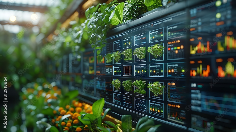 Close-up of a digital agribusiness display in a farming center showing ...