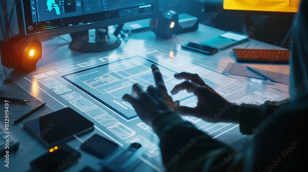 Website development UIUX front end designer reviewing sketched ...