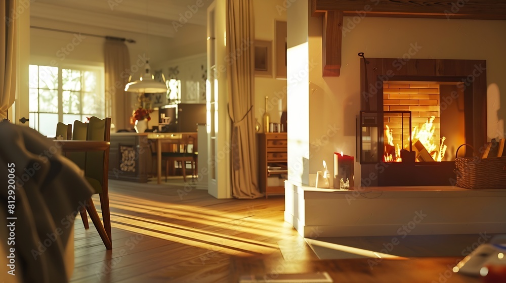 cozy warm home interior of a chic country house with an open plan wood ...