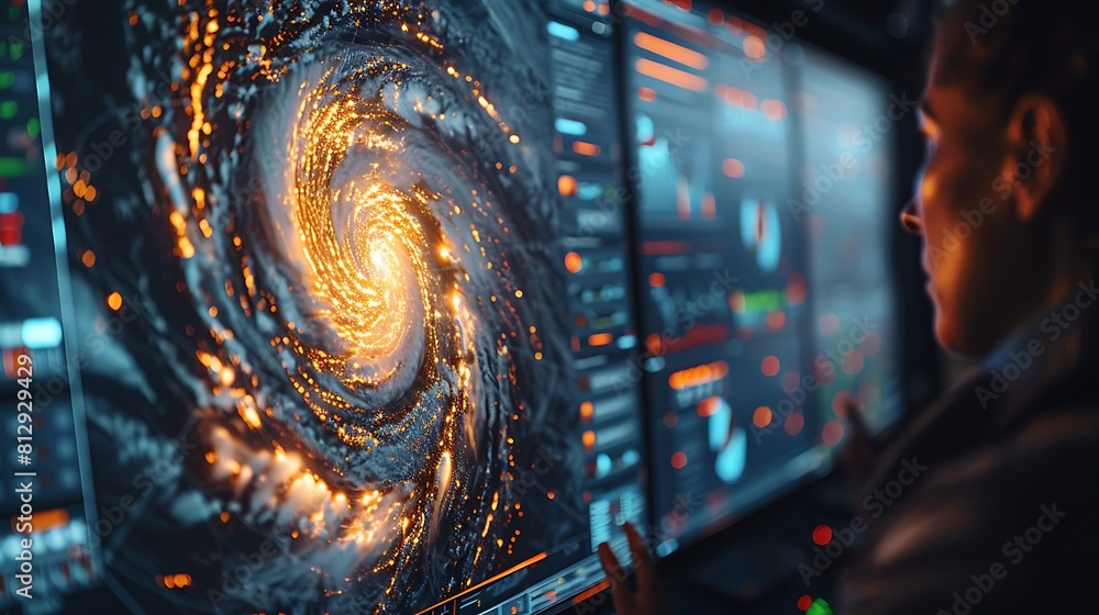 Close-up of a high-definition monitor displaying an interactive weather ...